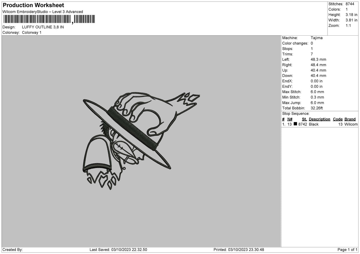 Luffy Outline Embroidery File 6 sizes – Master Digitizer