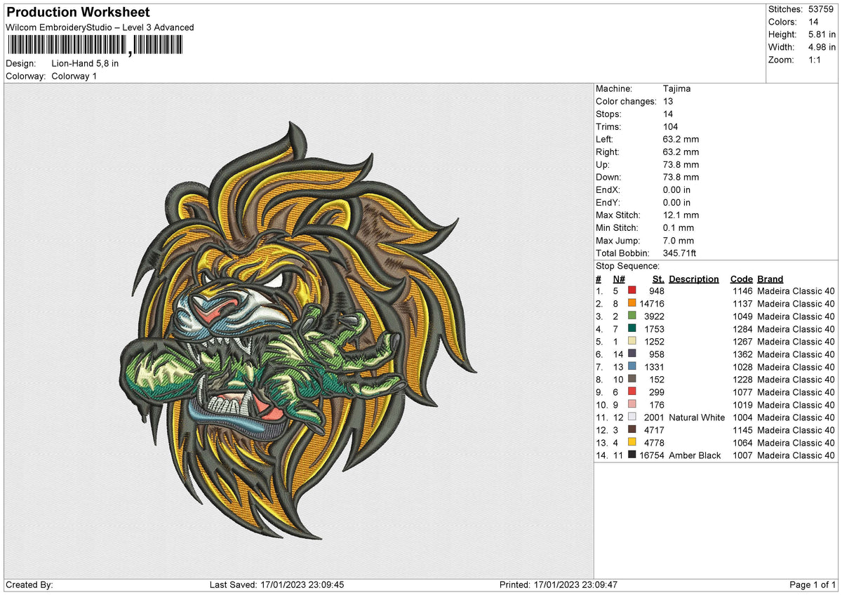 Lion Hand Embroidery File 6 sizes – Master Digitizer
