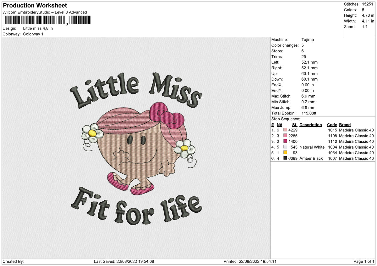 Little Miss Embroidery File 5 sizes – Master Digitizer
