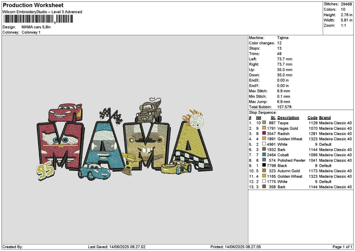 Mama Cars Embroidery File 6 sizes – Master Digitizer