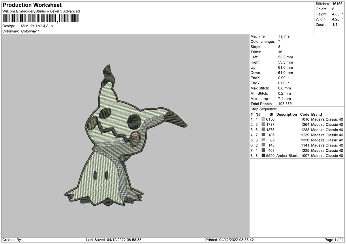 Mimikyu V2 Embroiery File 6 sizes – Master Digitizer