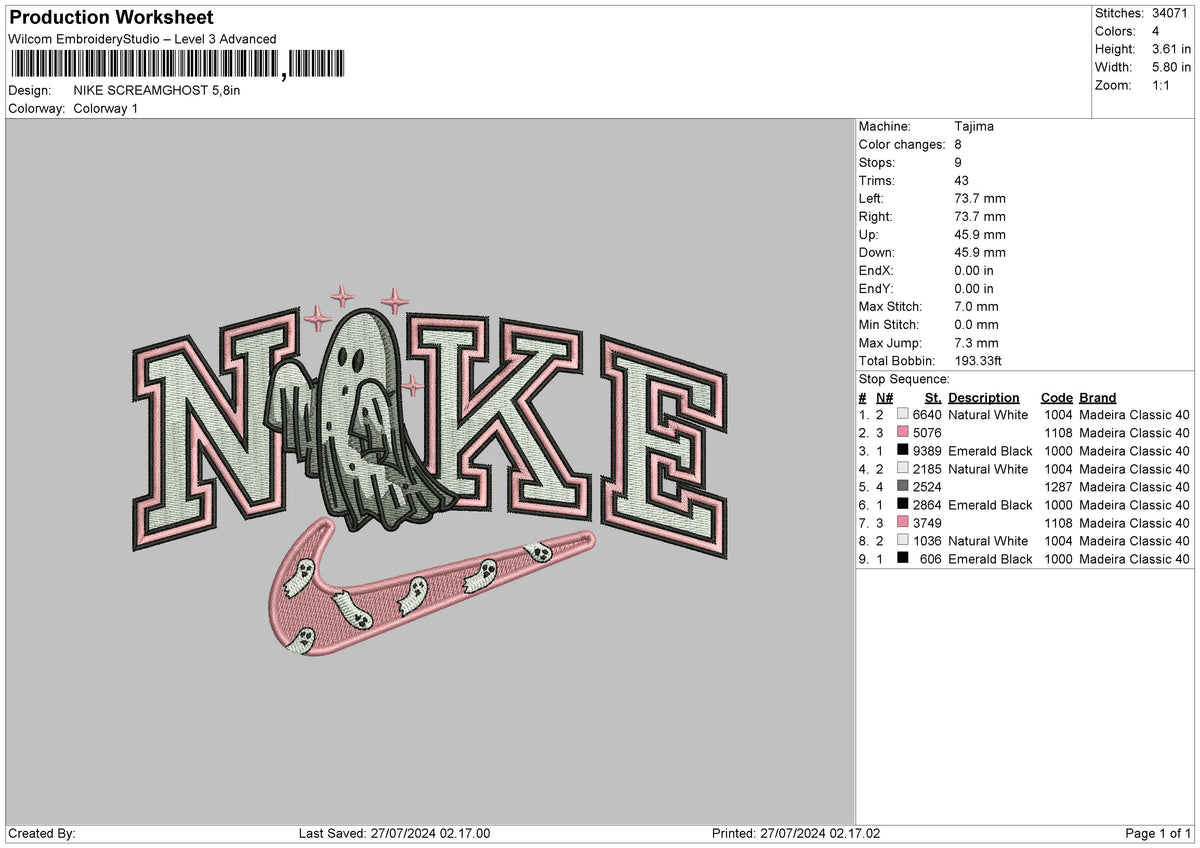 Nike Ghosts 2707 Embroidery File 6 sizes – Master Digitizer