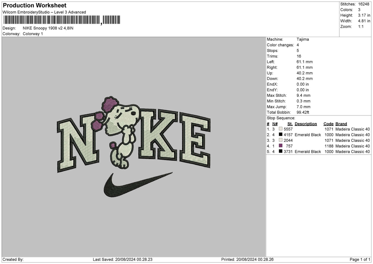 Nike Snoopy 1908 V2 Embroidery File 6 sizes – Master Digitizer