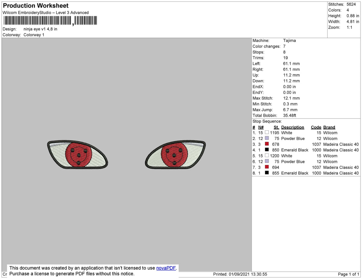 Ninja Eye V1 Embroidery File 4 size – Master Digitizer