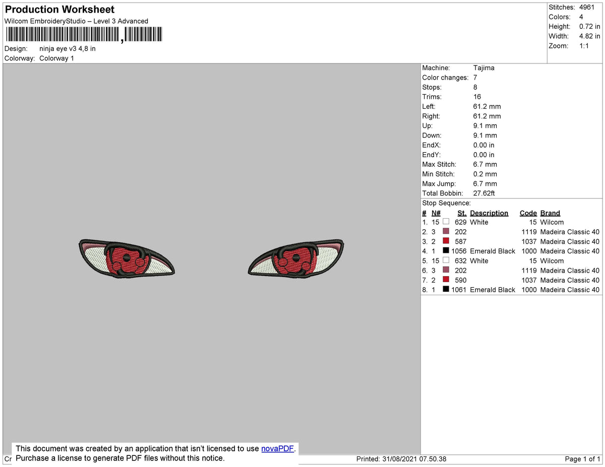 Ninja Eye V3 Embroidery File 4 size – Master Digitizer