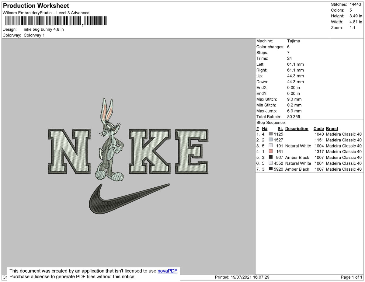 Nike Bug Bunny Embroidery File 4 size – Master Digitizer