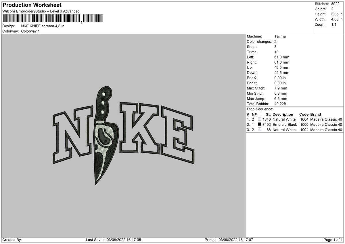 Nike Knife Scream Embroidery File 4 sizes – Master Digitizer