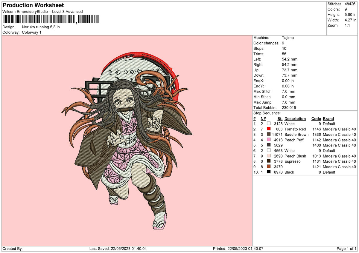Nezuko Running Embroidery File 6 sizes – Master Digitizer