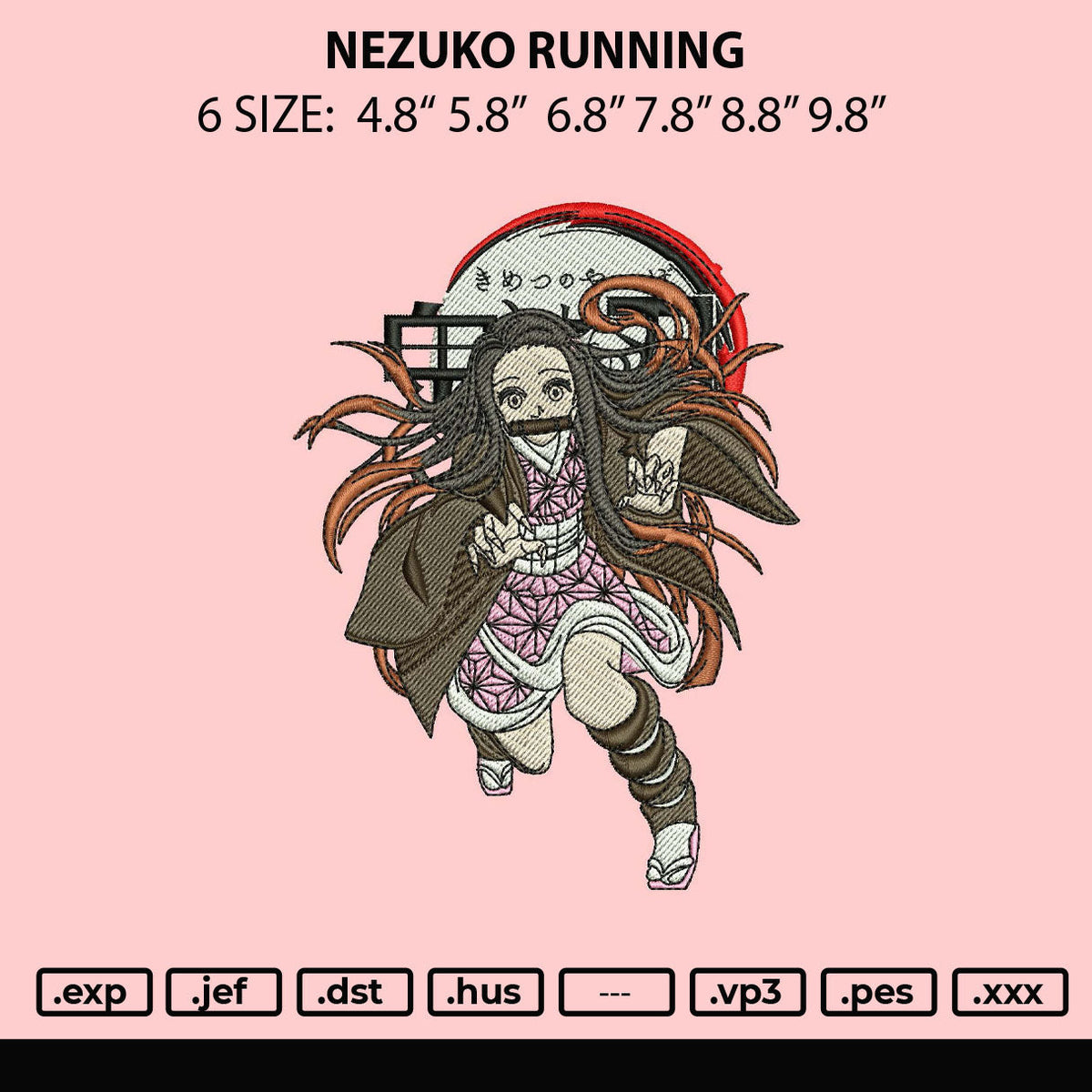 Nezuko Running Embroidery File 6 sizes – Master Digitizer