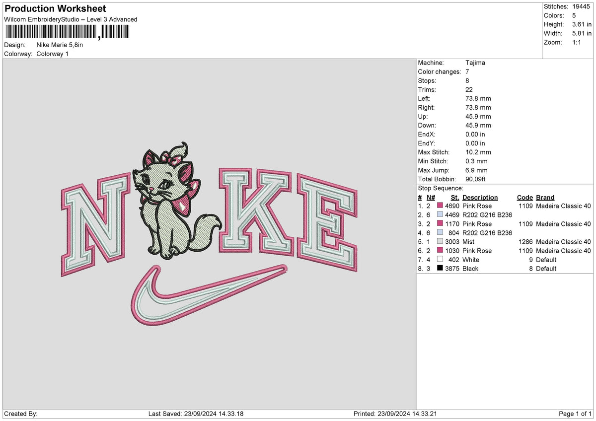 Nike Pink Cat Embroidery File 6 sizes – Master Digitizer