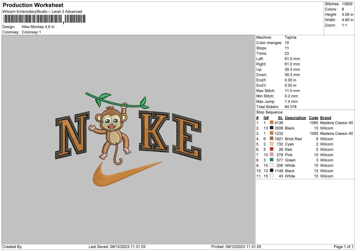 Nike Monkey Embroidery File 6 sizes – Master Digitizer
