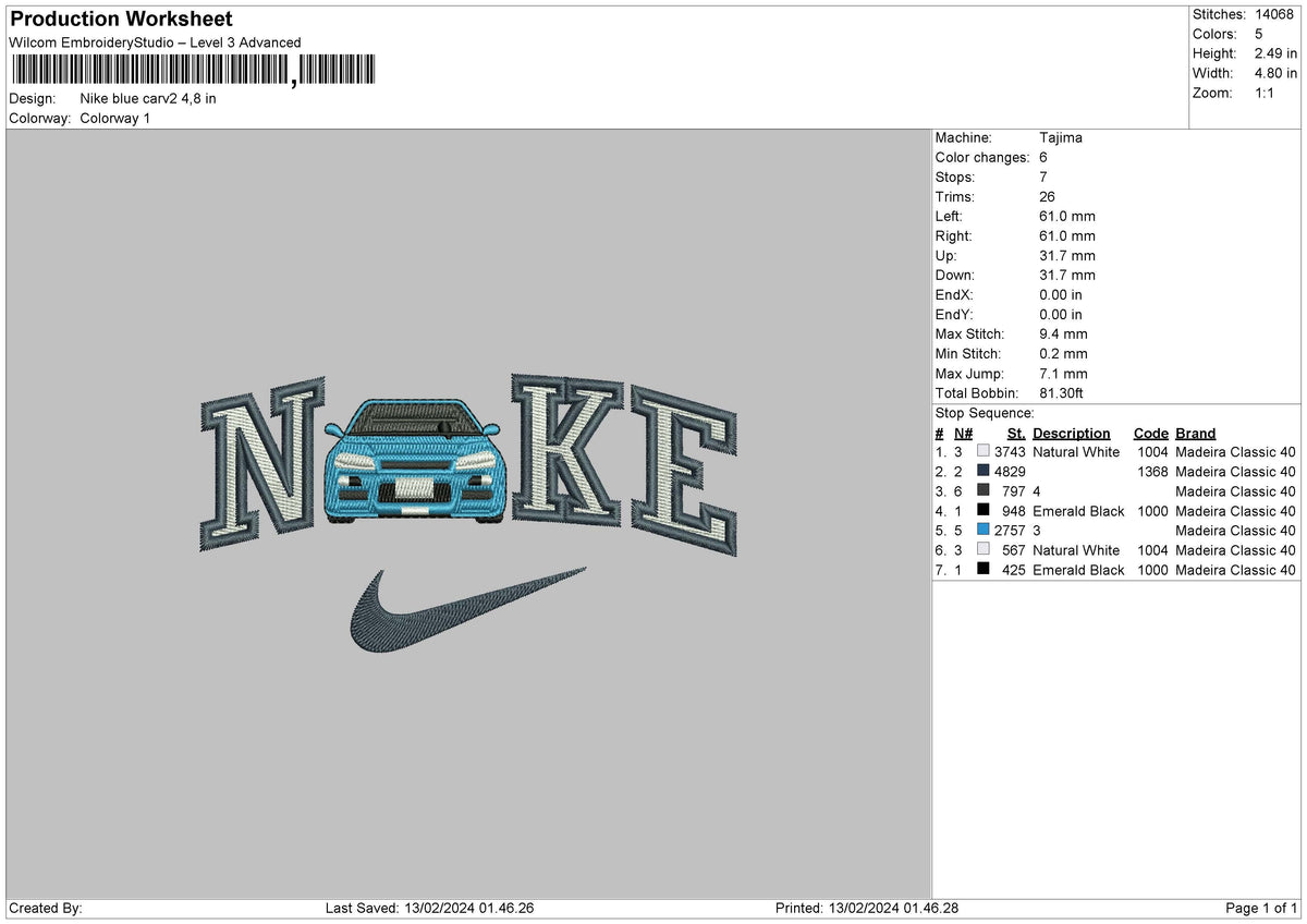 Nike Blue Car V2 Embroidery File 6 sizes – Master Digitizer