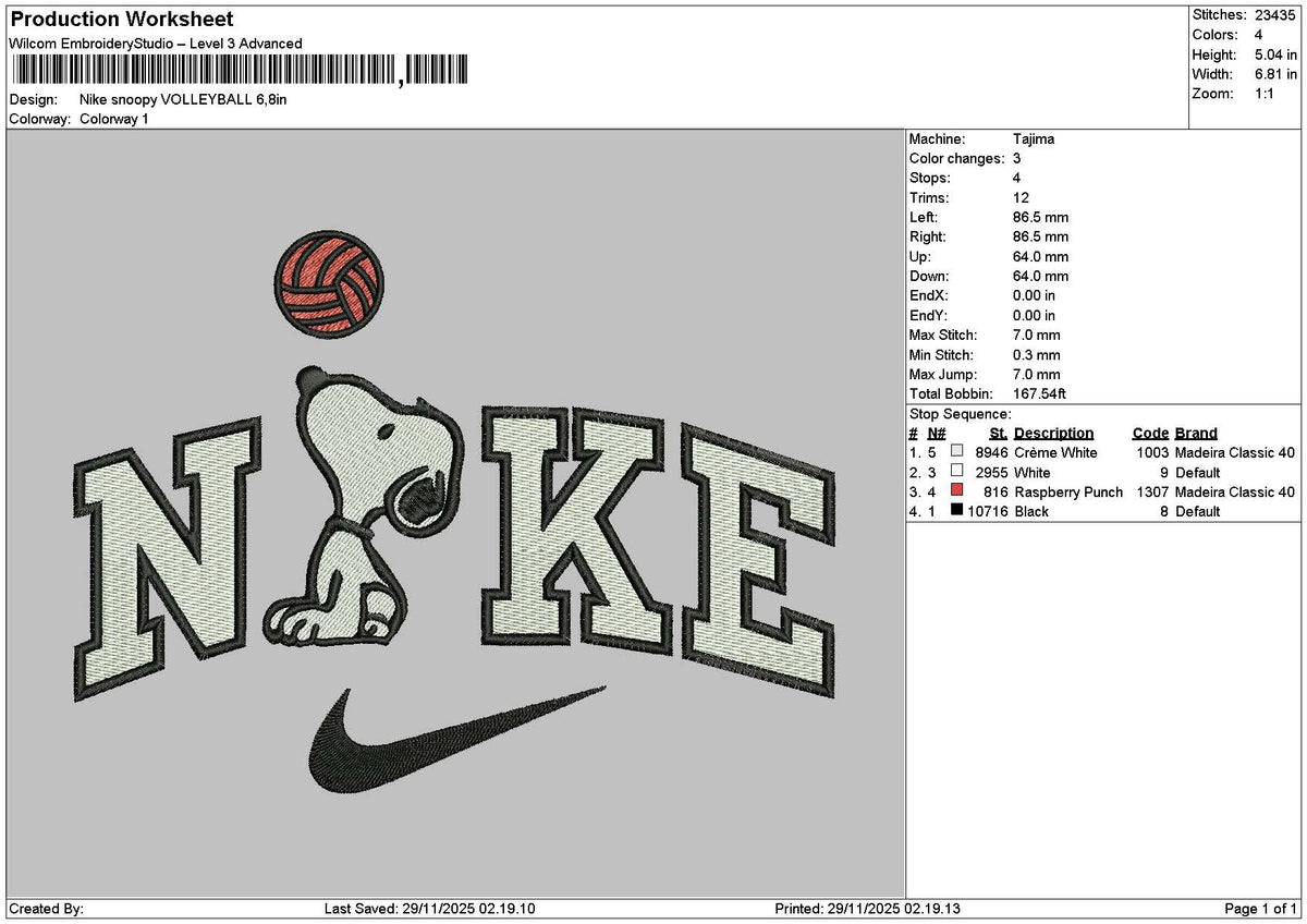 Nike Snoopy Volley Embroidery File 6 sizes – Master Digitizer
