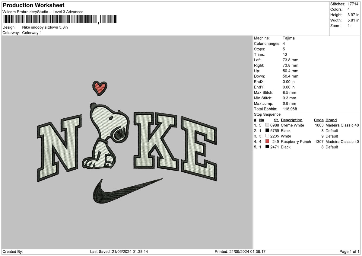 Nike Snoopy 0620 Embroidery File 6 sizes – Master Digitizer