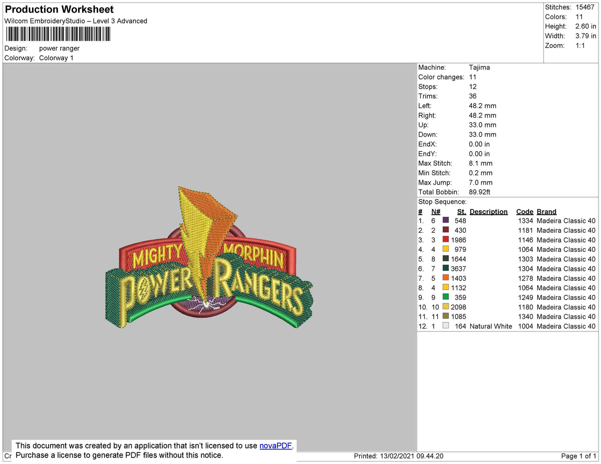 Power Rangers Embroidery File 4 size – Master Digitizer