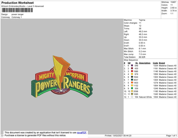 Power Rangers Embroidery File 4 size – Master Digitizer