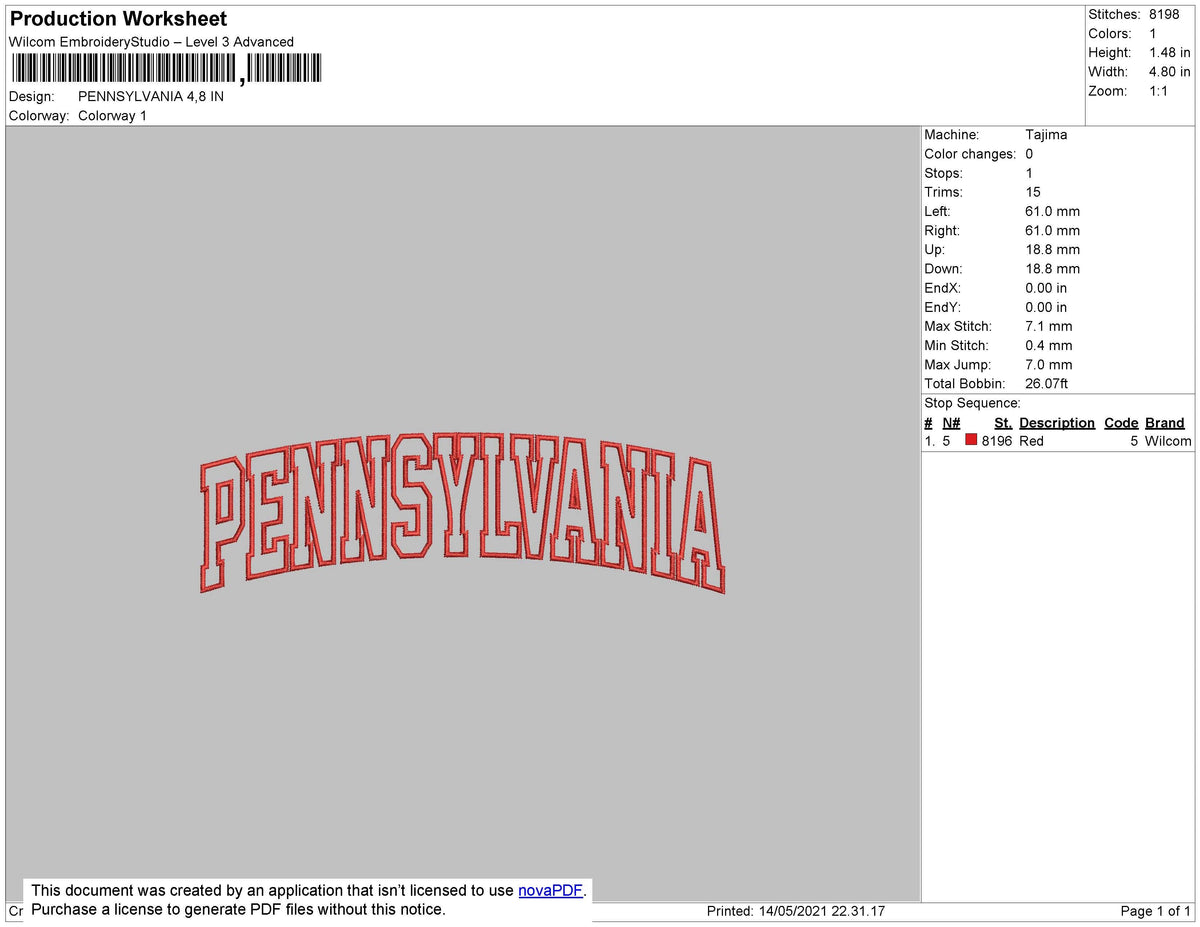 Pennsylvania Text Embroidery File 4 size – Master Digitizer