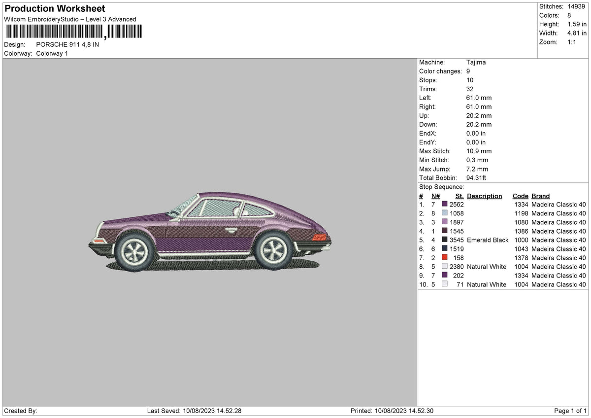 Porsche 911 Embroidery File 6 sizes – Master Digitizer