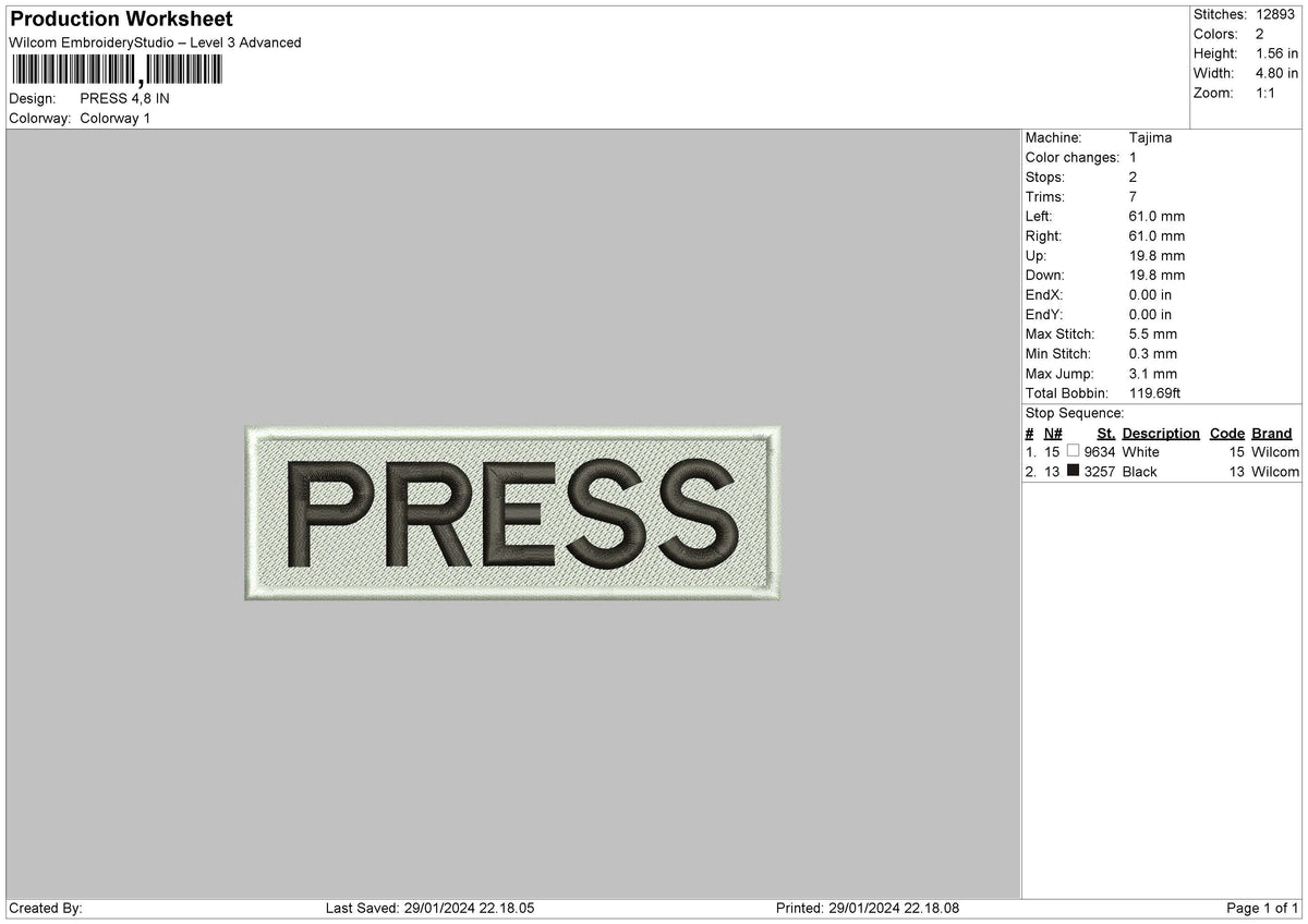 Press Text Embroidery File 6 sizes – Master Digitizer