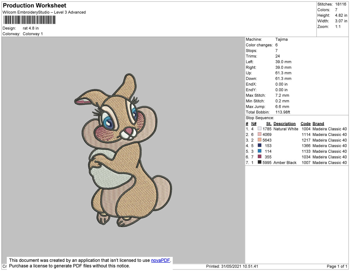 Rat Cartoon Embroidery File 4 size – Master Digitizer