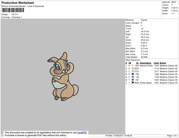 Rat Cartoon Embroidery File 4 size – Master Digitizer