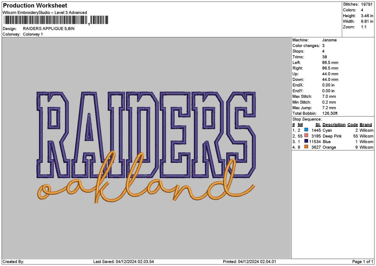 Raiders App Embroidery File 6 sizes – Master Digitizer