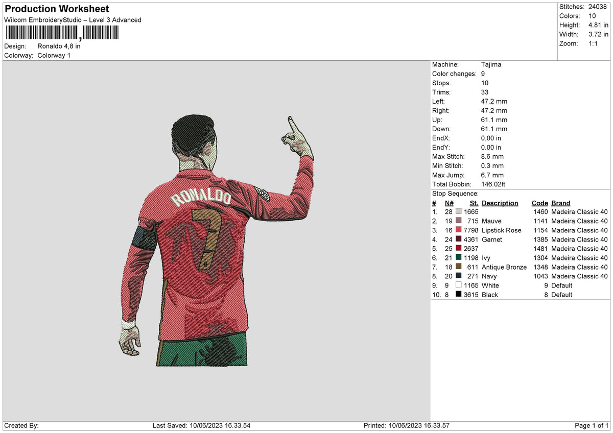 Ronaldo Embroidery File 6 sizes – Master Digitizer