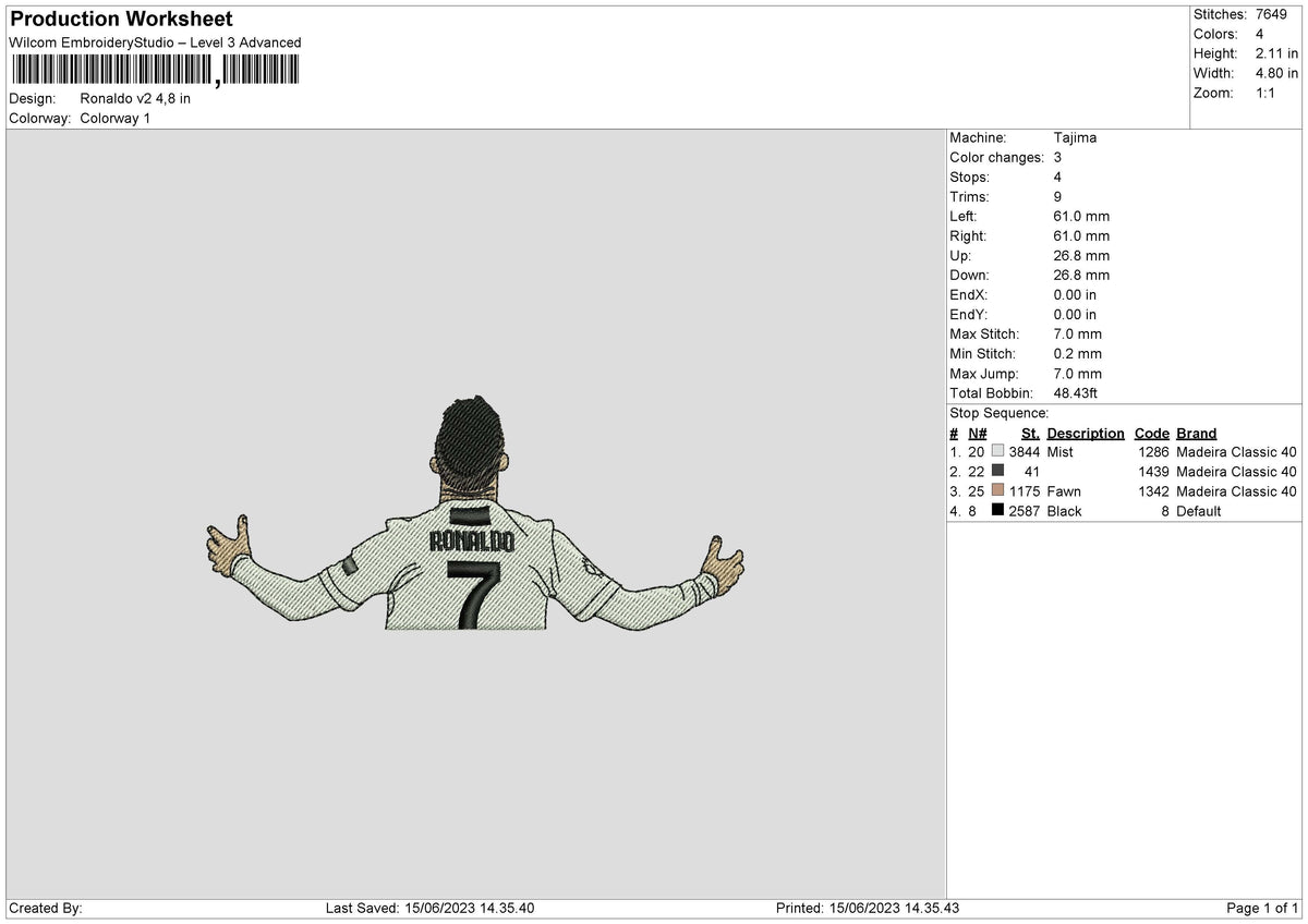 Ronaldo V2 Embroidery File 6 sizes – Master Digitizer
