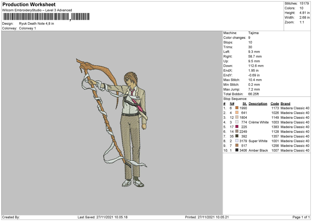 Ryuk Death Note Embroidery File 4 size – Master Digitizer