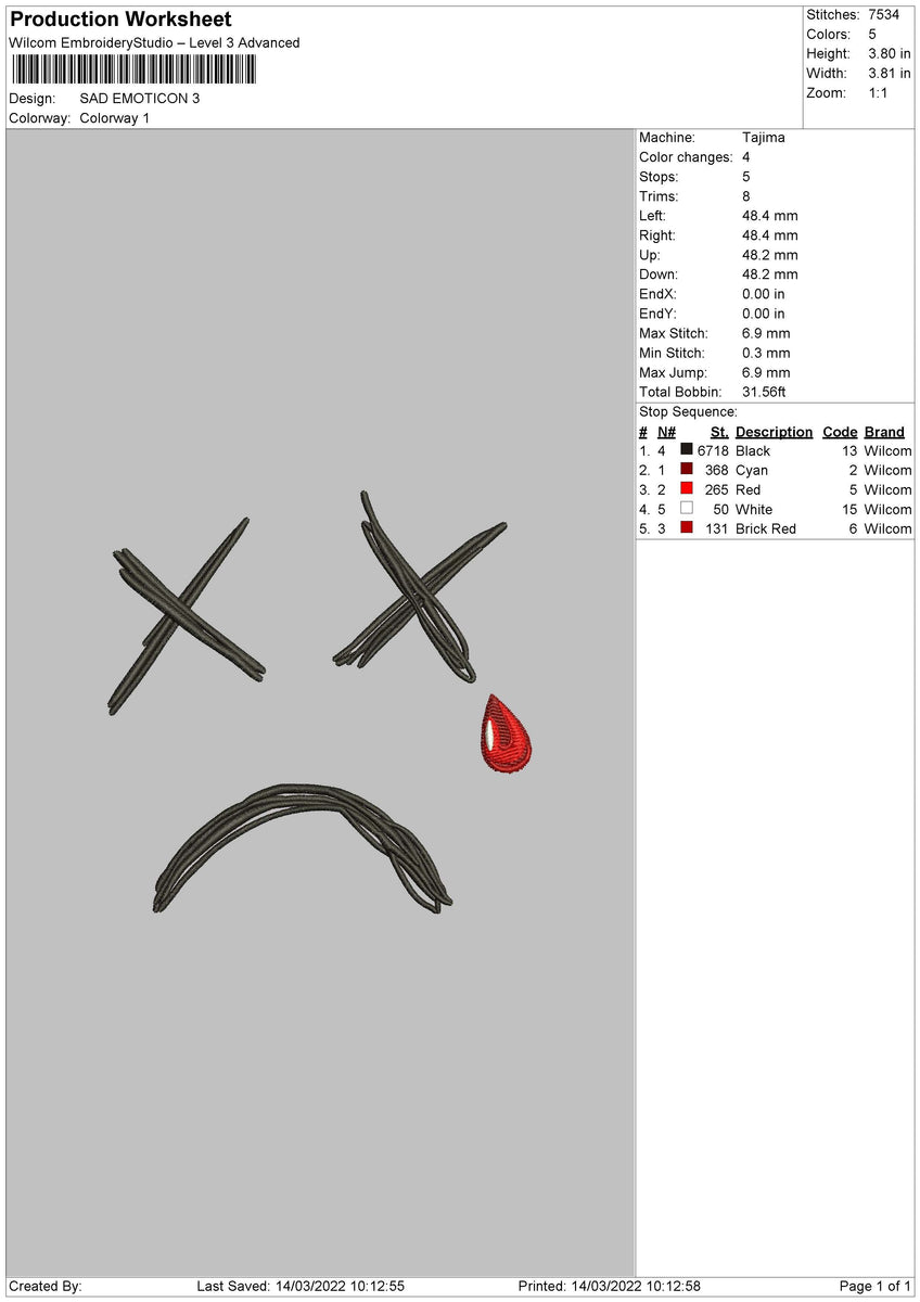 Sad Emoticon Embroidery File 4 size – Master Digitizer