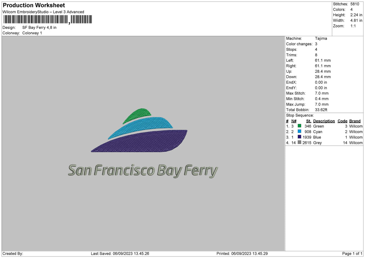 Sf Bay Embroidery File 6 sizes – Master Digitizer