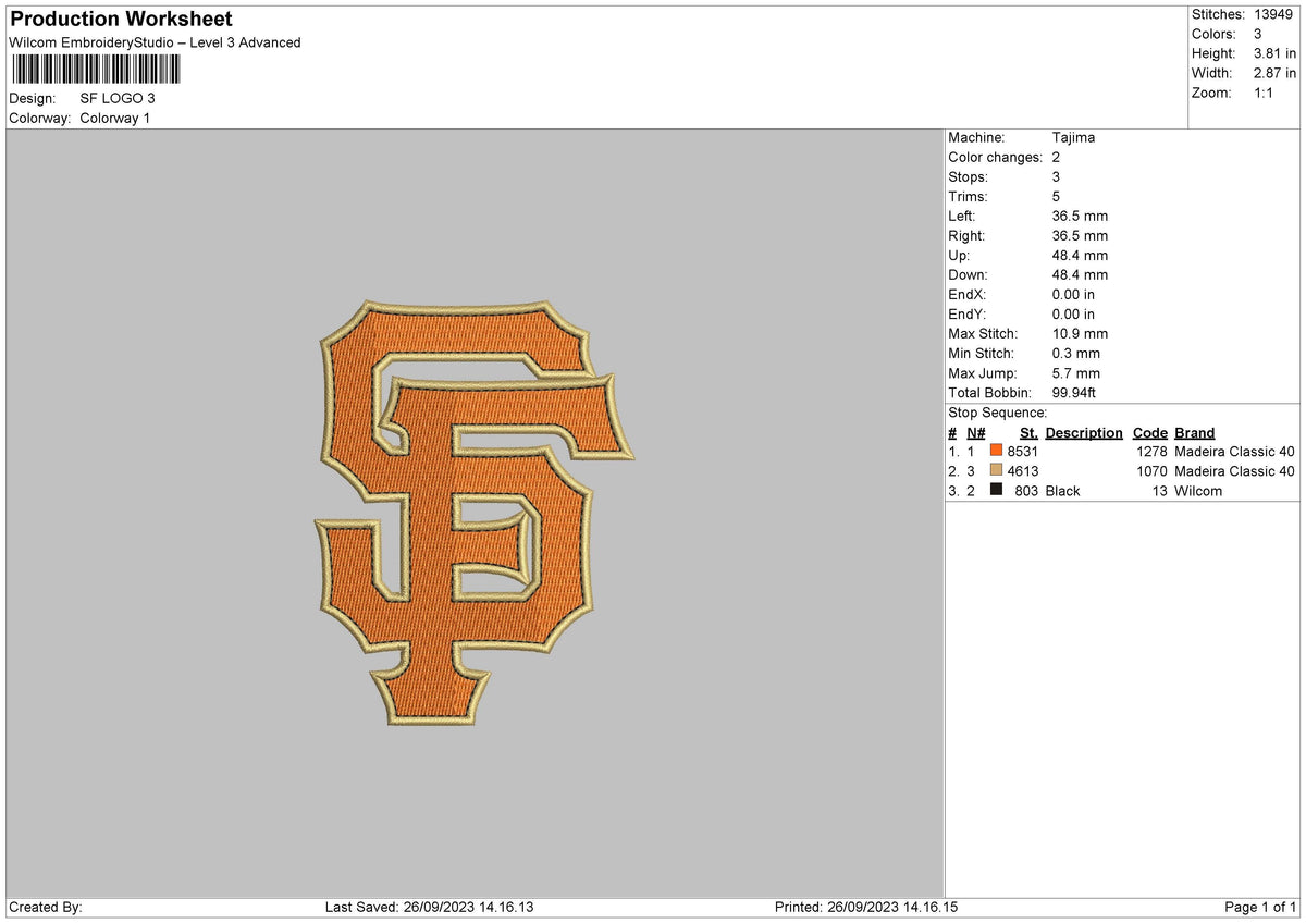 Sf Logo 2609 Embroidery File 6 sizes – Master Digitizer