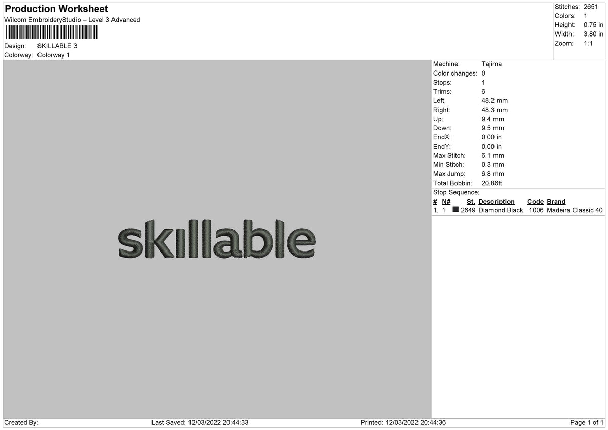 Skillable Embroidery File 4 size – Master Digitizer