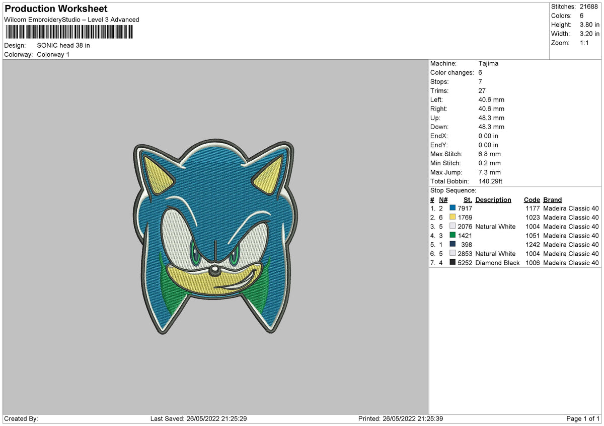 Sonic Head Embroidery File 4 size – Master Digitizer