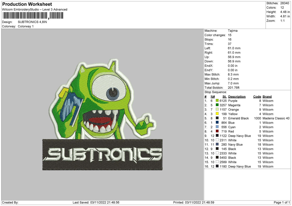 Subtronics Embroidery File 6 sizes – Master Digitizer