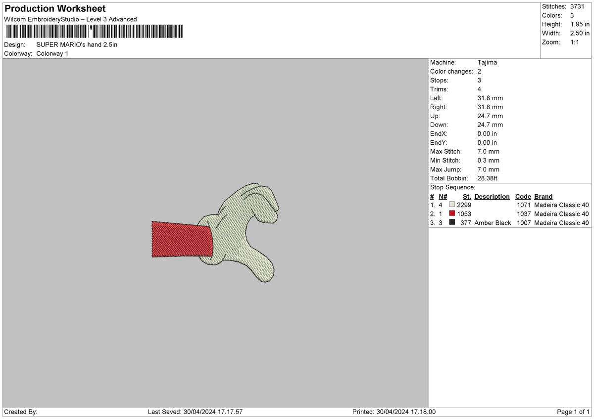 Mario Hand 02 Embroidery File 6 sizes – Master Digitizer