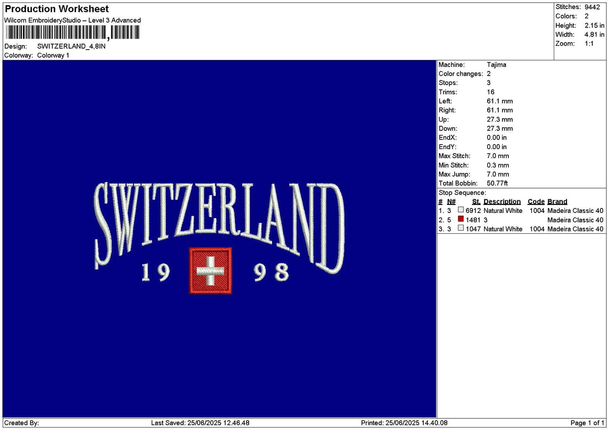 Switzerlandtext Embroidery File 6 sizes – Master Digitizer