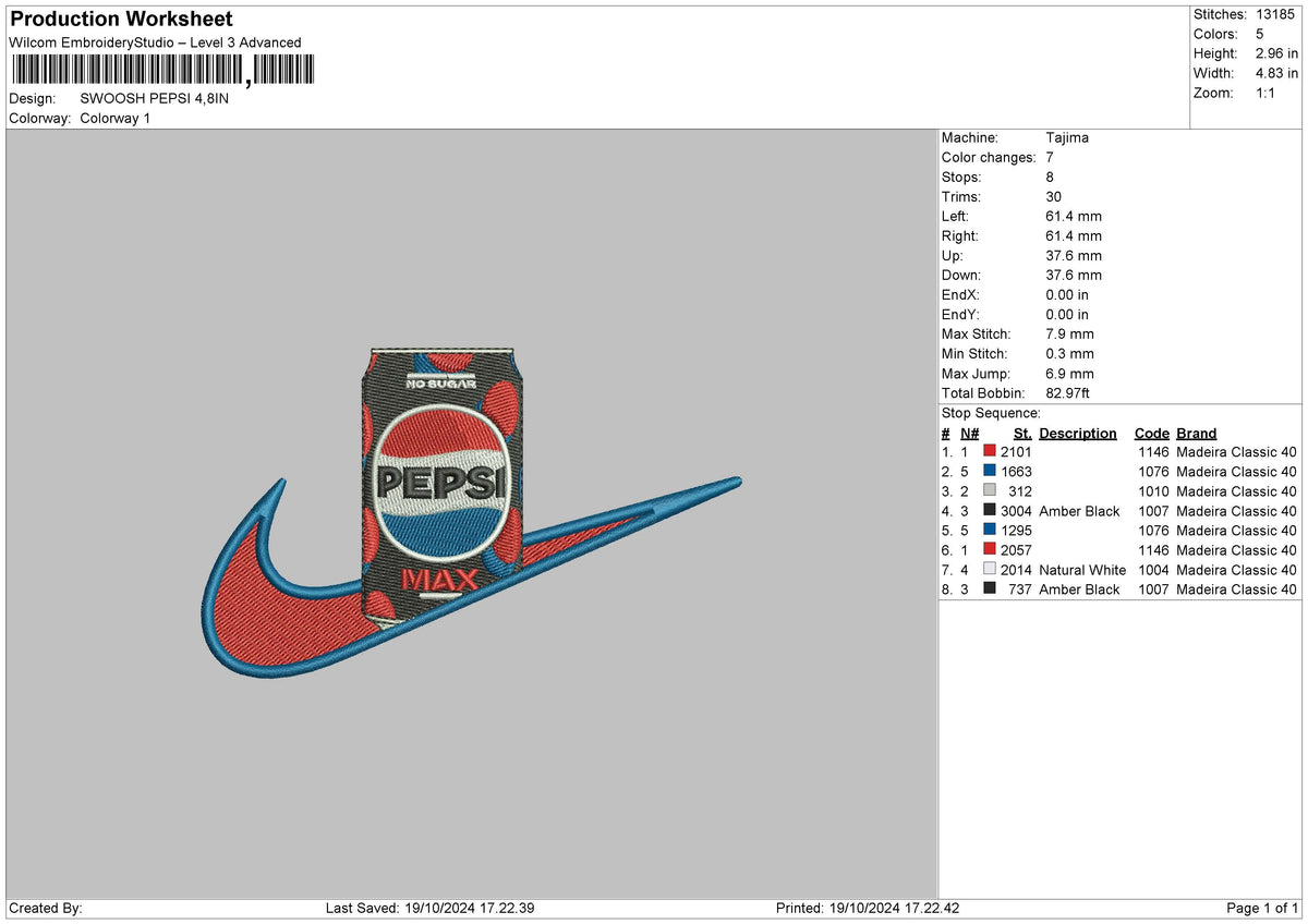 Swoosh Pepsi Embroidery File 6 sizes – Master Digitizer