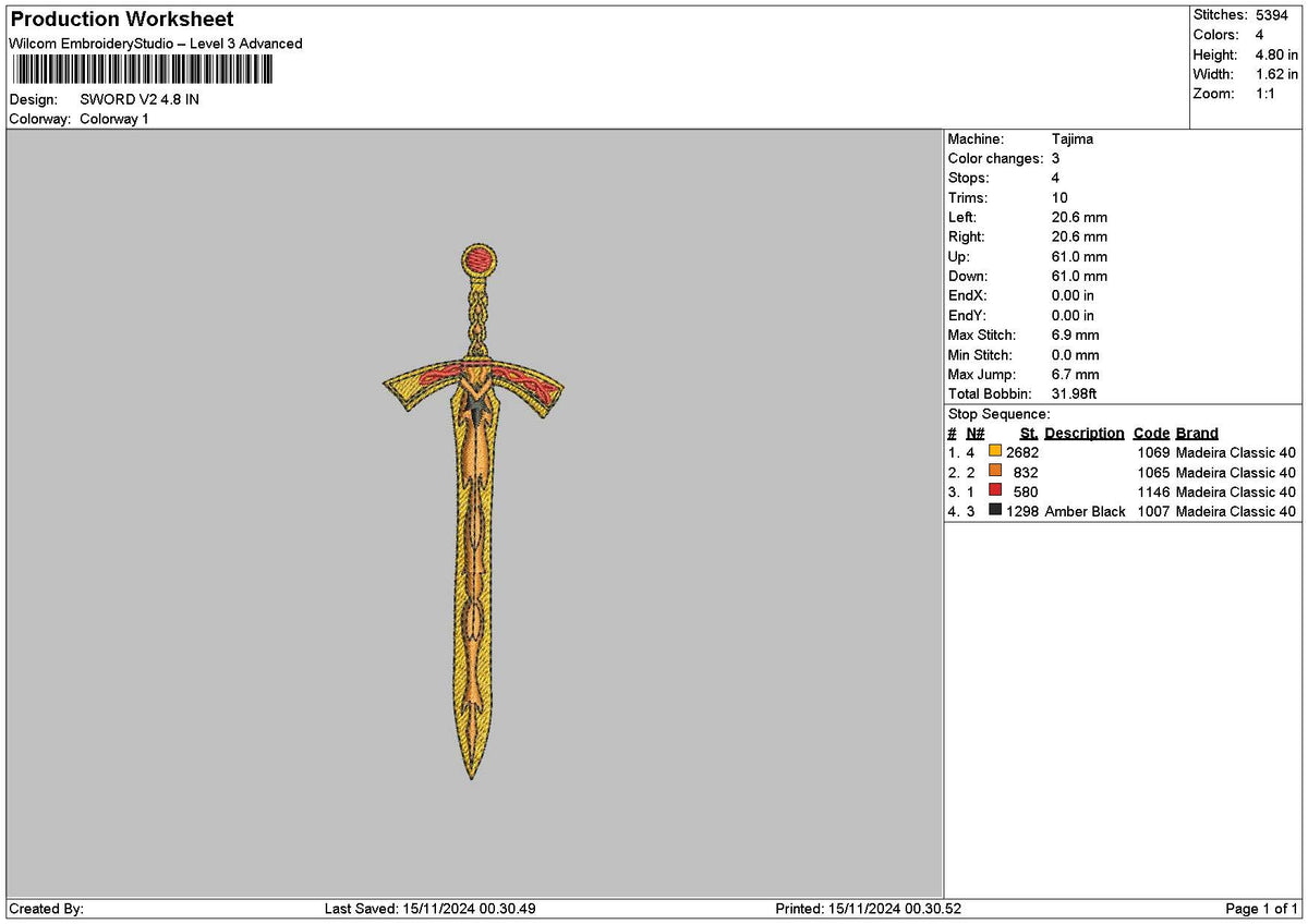 Sword V2 Embroidery File 6 sizes – Master Digitizer