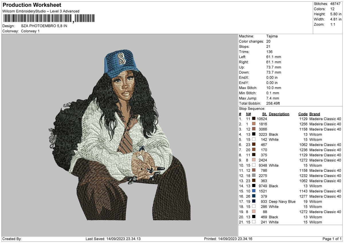 Sza Photoembro Embroidery File 6 sizes – Master Digitizer