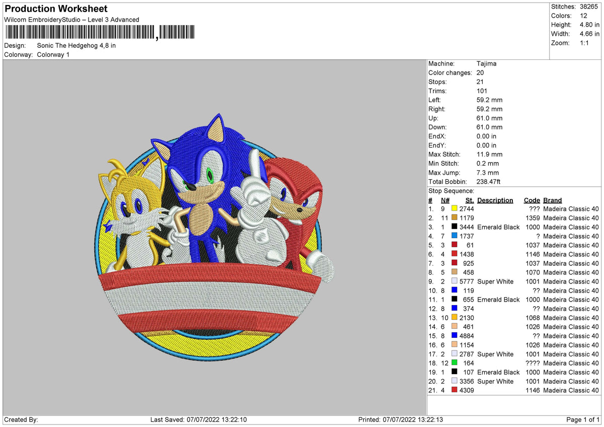 Sonic The Hedgedog Embroidery File 4 sizes – Master Digitizer