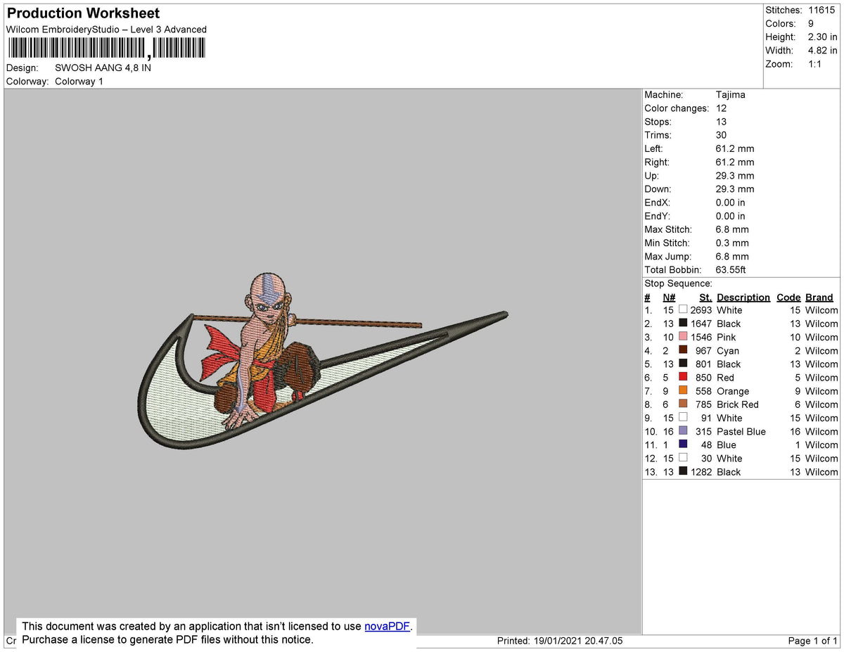 Swoosh Aang 01 Embroidery File 4 size – Master Digitizer