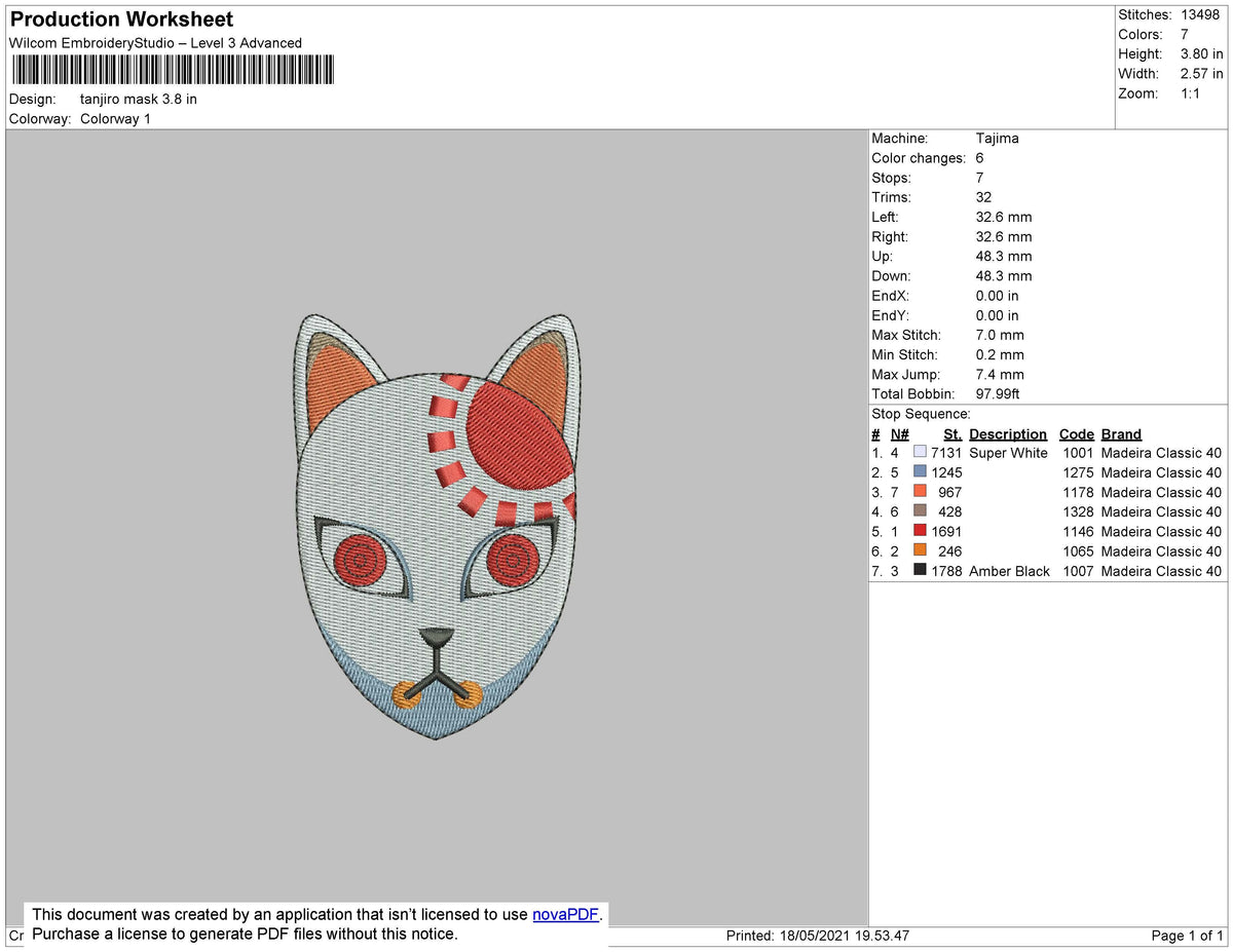 Tanjiro Mask Embroidery File 4 size – Master Digitizer