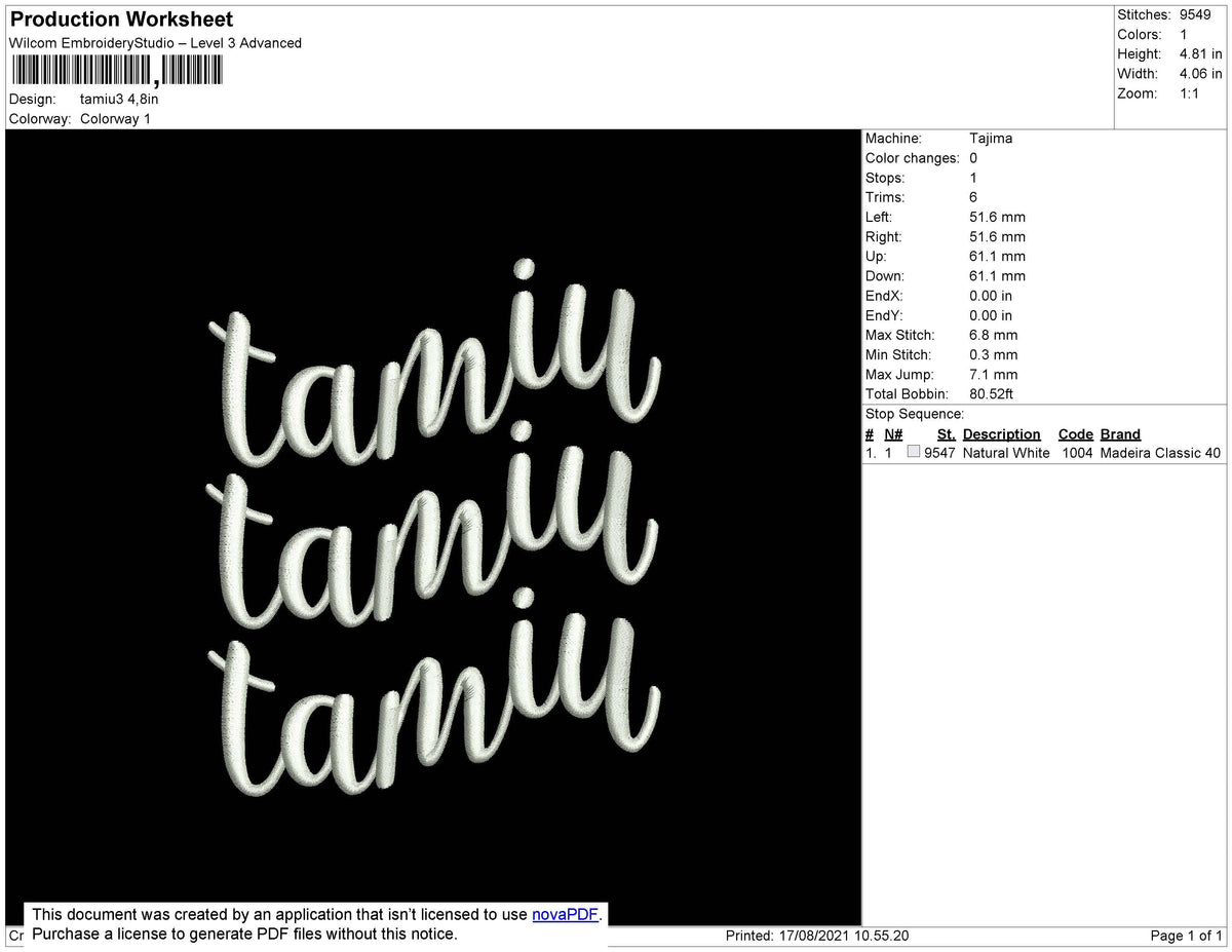 Tamiu Text Embroidery File 4 size – Master Digitizer