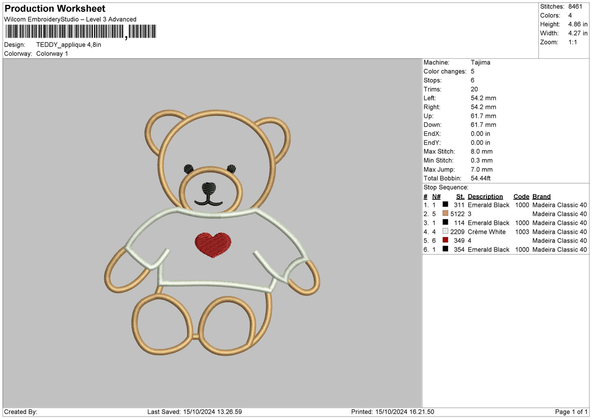 Teddy Applique Embroidery File 6 sizes – Master Digitizer