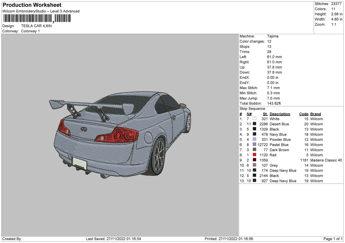 Tesla Car Embroidery File 6 sizes – Master Digitizer