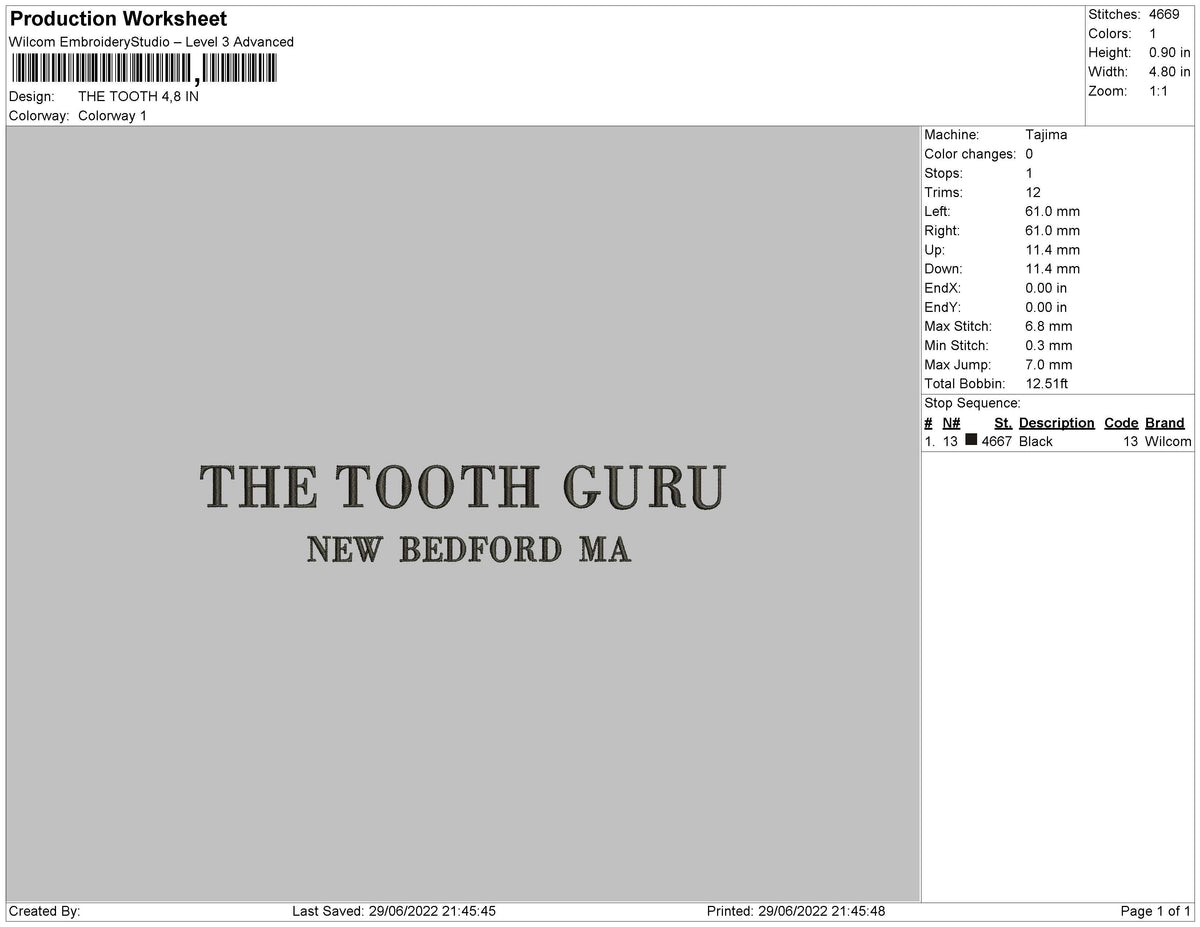 The Tooth Embroidery File 4 sizes – Master Digitizer