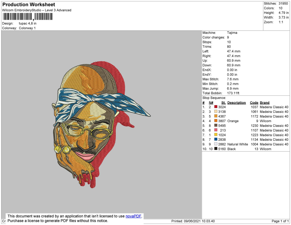 Tupac Embroidery File 4 size – Master Digitizer