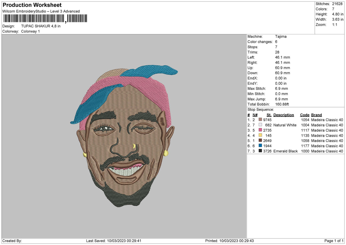Tupac S Embroidery File 6 sizes – Master Digitizer