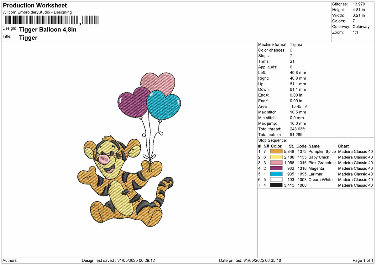Tigger Balloon Embroidery Designs File – Master Digitizer